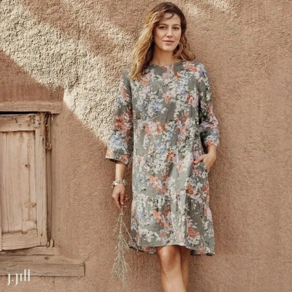 J. Jill | Dresses | Jjill Love Linen Caraway Fresh Bloom Linen Midi ...